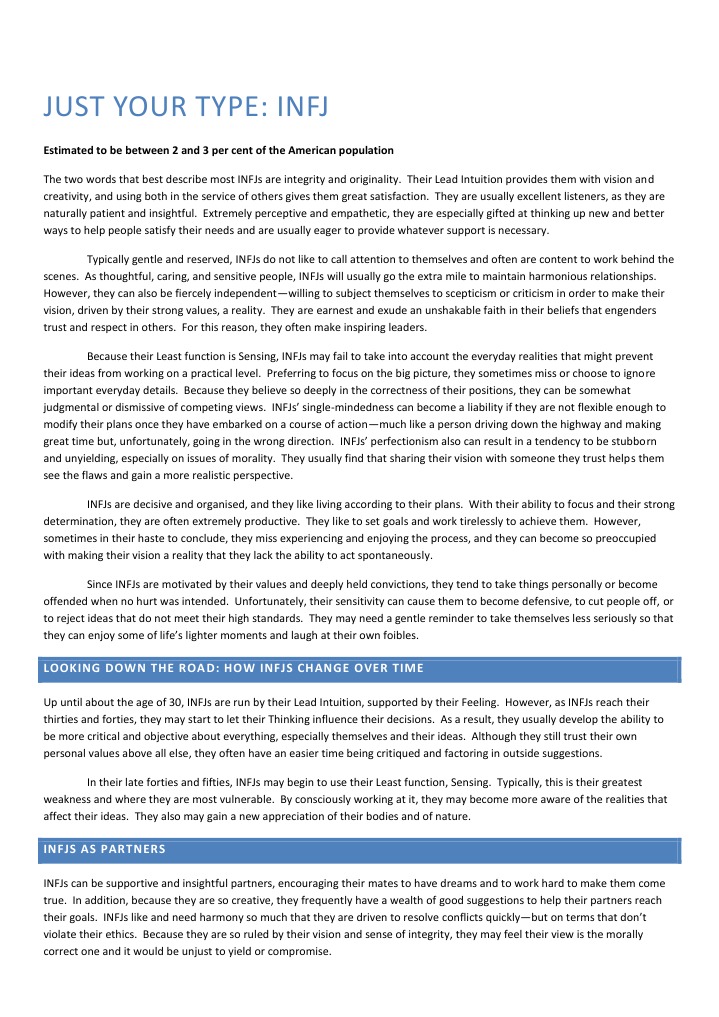 INFJ PERSONALITY TYPE | PDF | Friendship | Cognitive Science