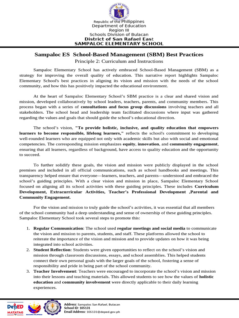 SBM BEST PRACTICES Domain 2 | PDF | Schools | Teachers