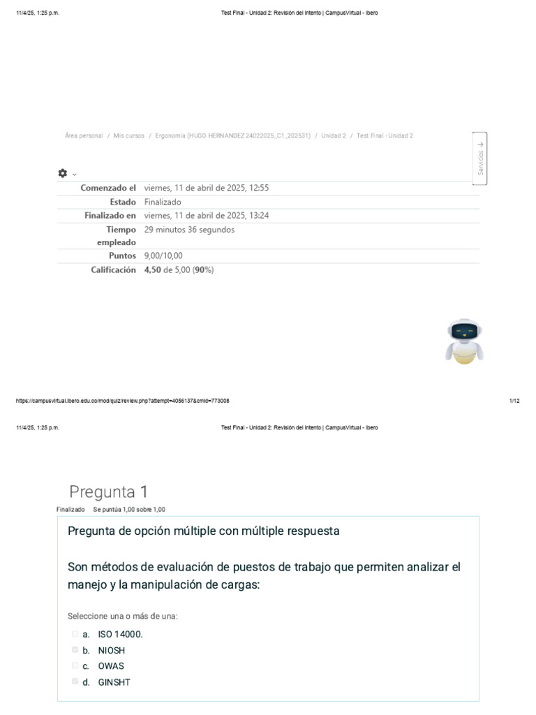 Test Final de Ergonomía - Unidad 2 | PDF