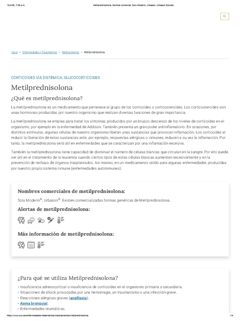 Metilprednisolona. Nombre comercial_ Solu Moderin, Urbason, Urbason ...