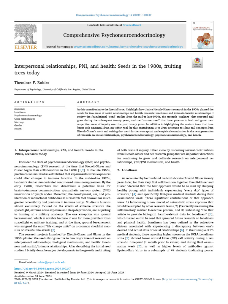 Interpersonal Relationships PNI and Health See - 2024 - Comprehensive ...