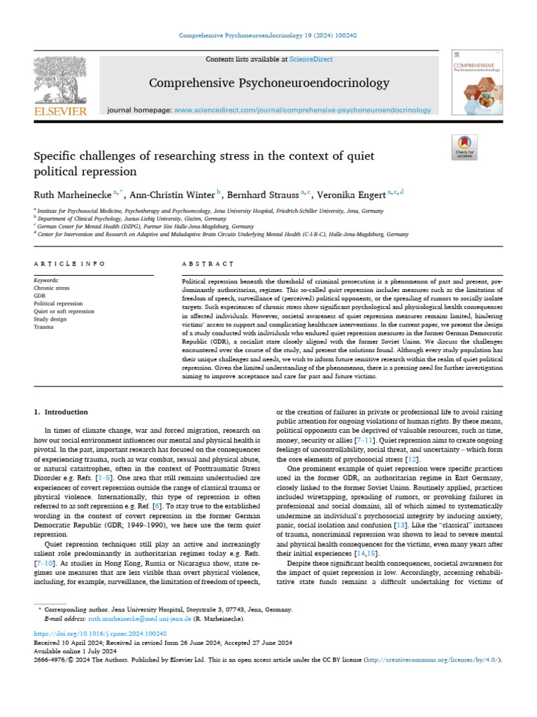 Specific Challenges of Researching Stress in The - 2024 - Comprehensive ...