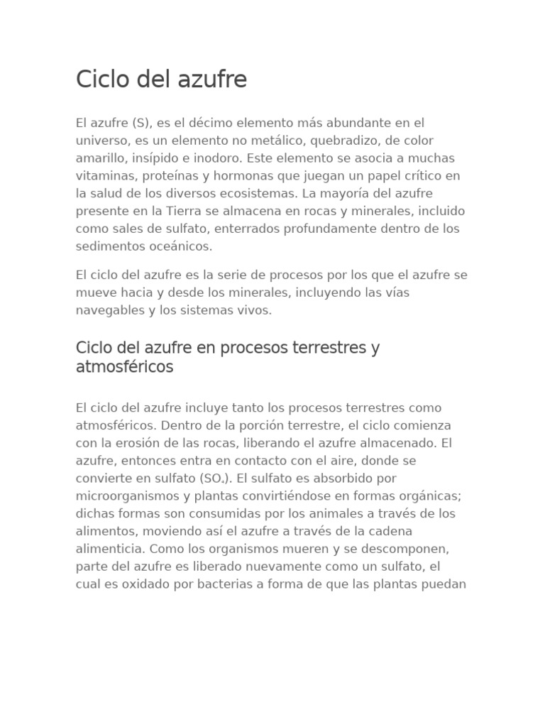 Ciclo del Azufre: Procesos y Efectos | PDF | Azufre | Química