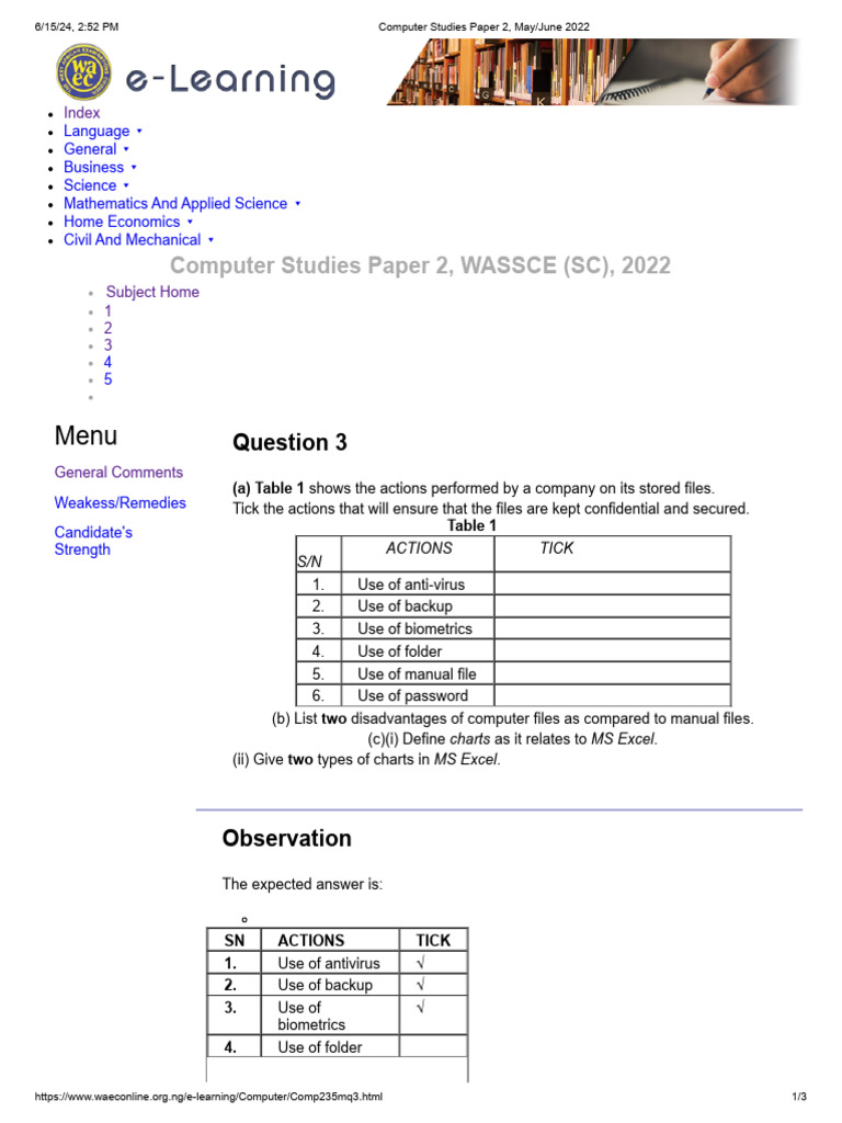 Wassce Waec 2022 Computer Studies Paper 2 Questions and Answers PDF | PDF | Network Topology ...