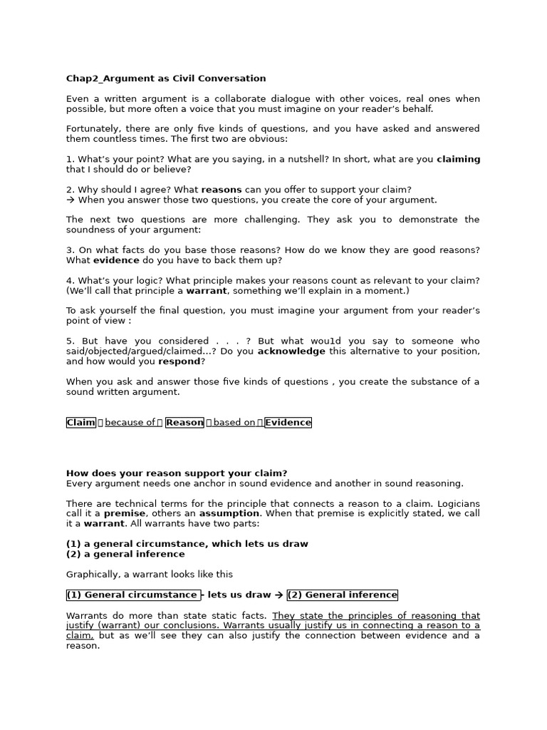Chap2 - Argument As Civil Conversation | PDF | Reason | Argument