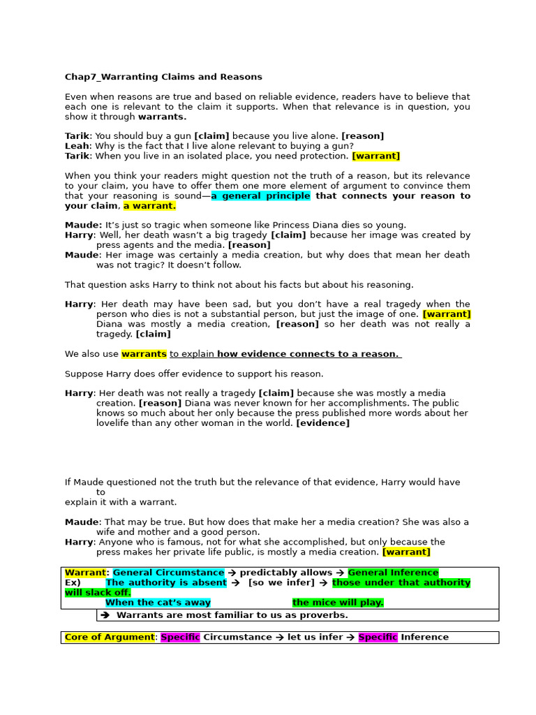 Chap7 - Warranting Claims and Reasons | PDF | Reason | Argument