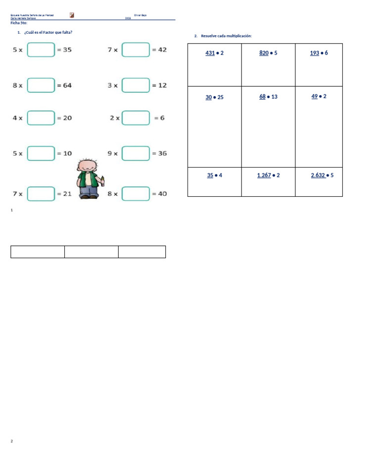 Ficha Multiplicación ALG | PDF