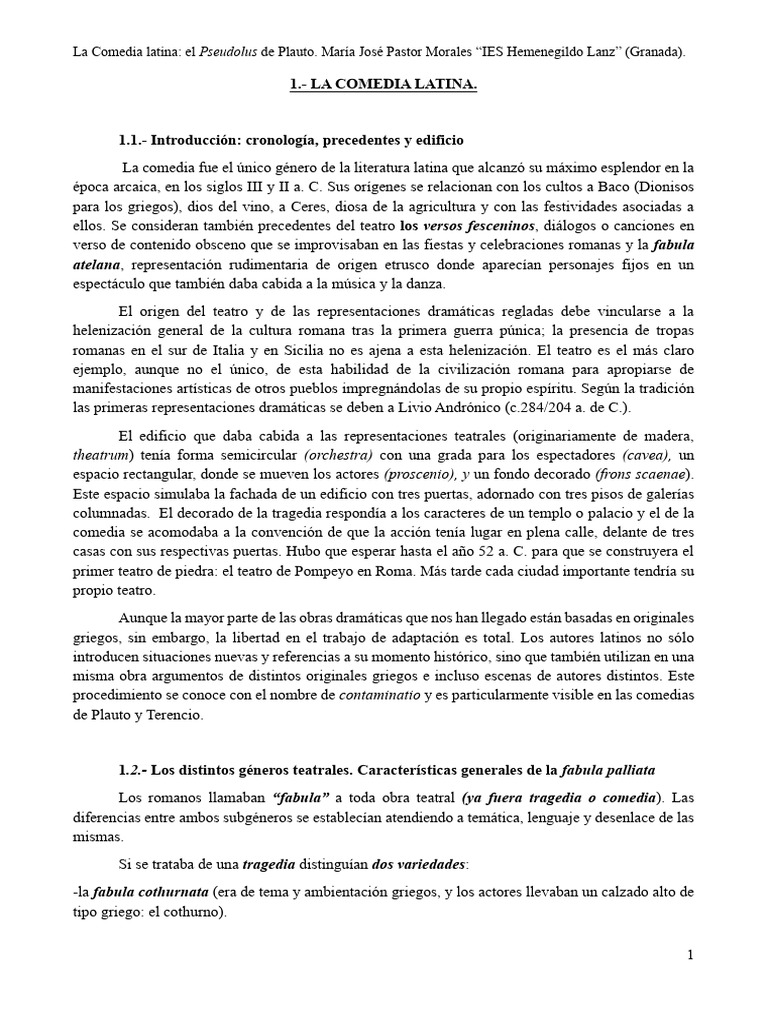 La Comedia Latina. Plauto - Estudio A Través de Pseúdolo | PDF | Comedia | Teatro