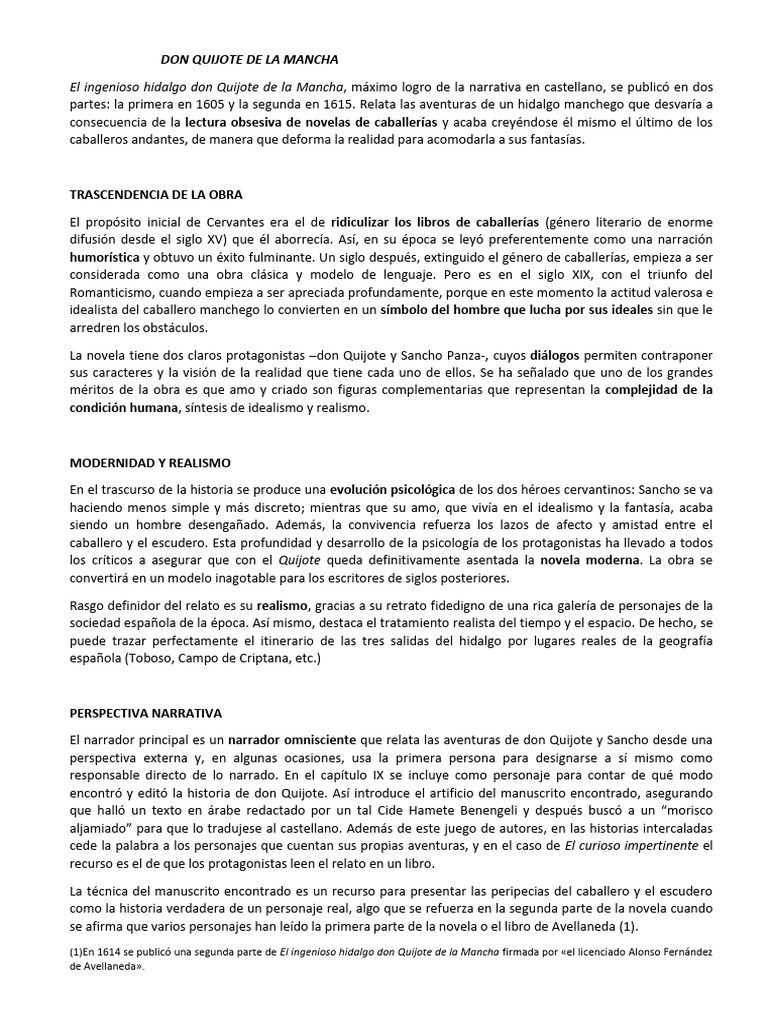 Análisis de Don Quijote de la Mancha | PDF | Don Quijote
