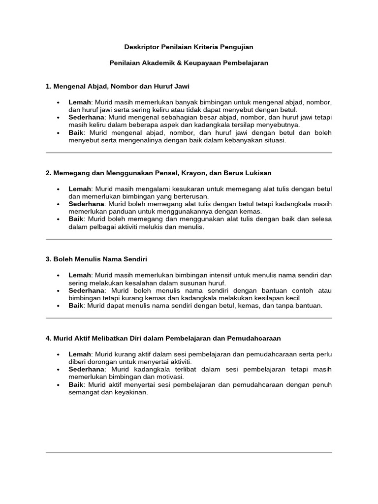 Deskriptor Penilaian Kriteria Pengujian | PDF