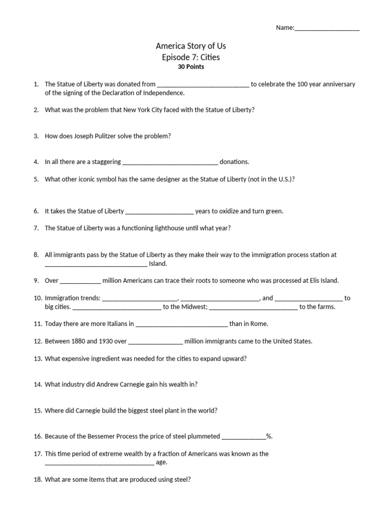 Edric Pipe (LN 10) - America Story of US - Cities Episode Questions | PDF