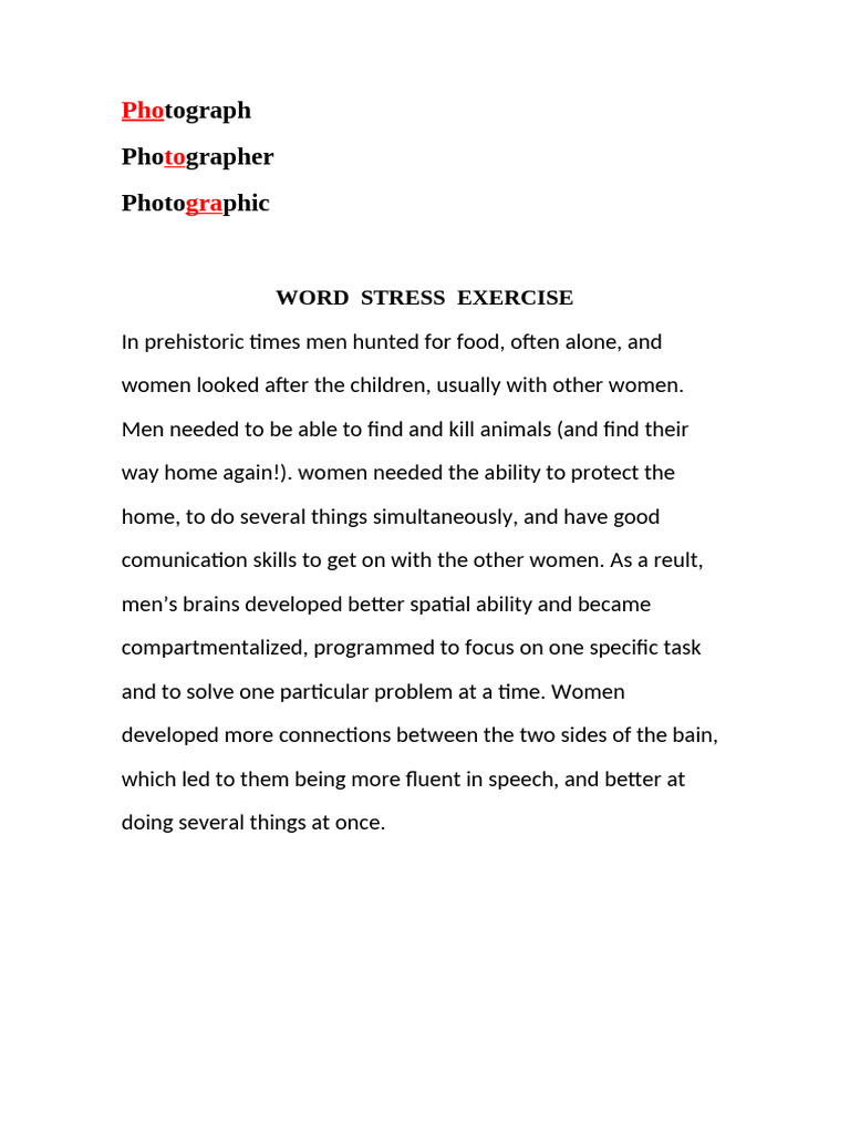 Word Stress Exercise in Inglishi | PDF