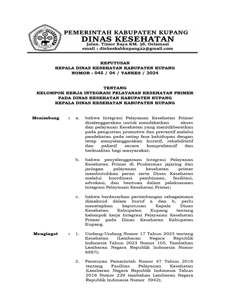 Sk Pokja Ilp Dinkes Kab Kupang | PDF