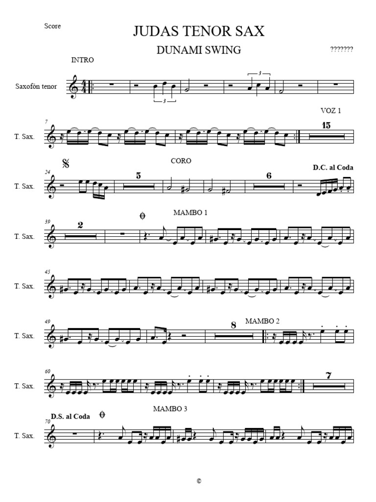 Judas Tenor Sax Sheet Music | PDF | Saxophone | Popular Music
