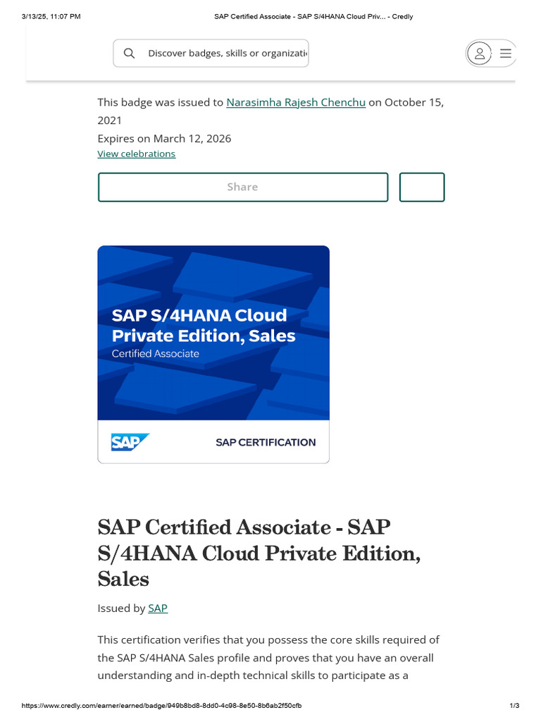 SAP Certified Associate - SAP S - 4HANA Cloud Priv... - Credly | PDF ...