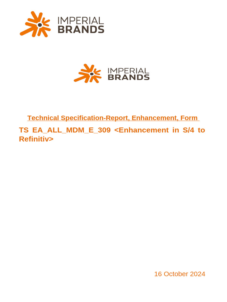 TS EA_ALL_MDM_E_309 Enhancement in S4 to Refinitiv | PDF | Databases | Specification (Technical ...