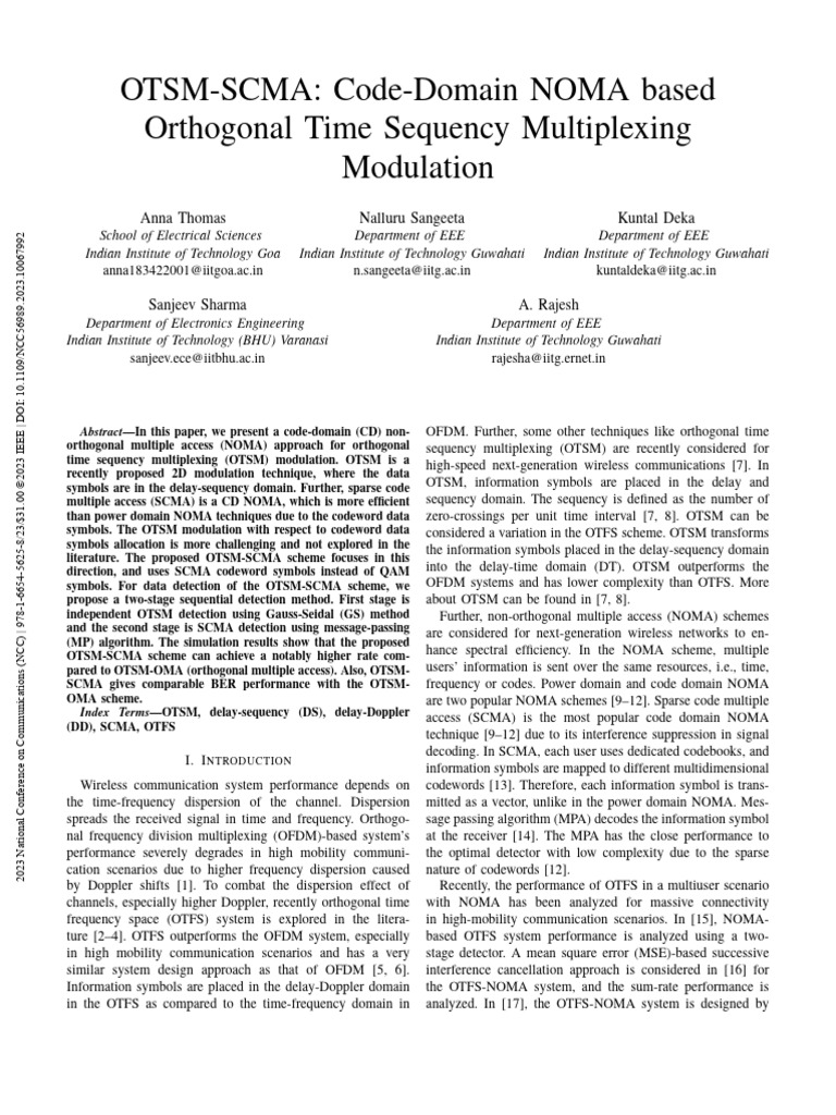 OTSM-SCMA Code-Domain NOMA Based Orthogonal Time Sequency Multiplexing Modulation | PDF ...