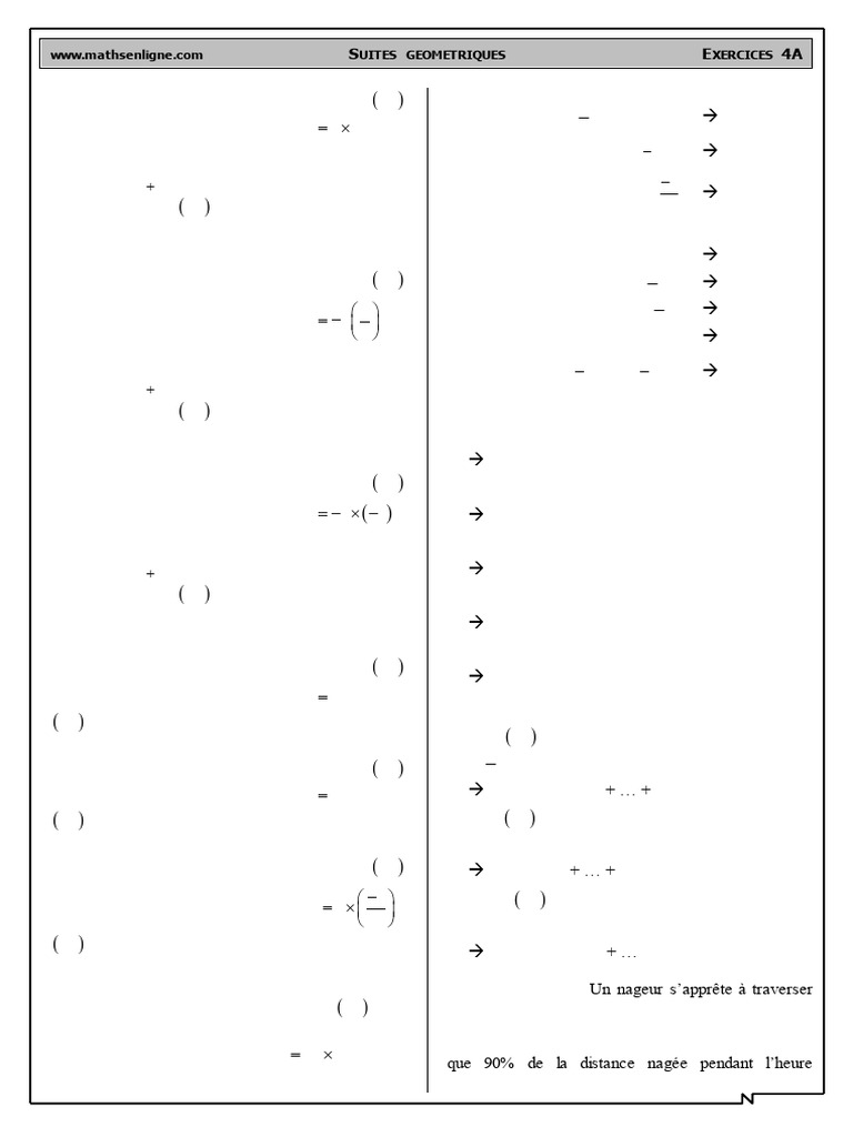 Exercices Corrigés sur Suites Géométriques | PDF | Mathématiques ...