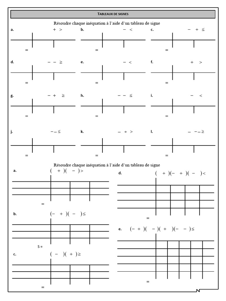 Résolution d'inéquations par tableau | PDF
