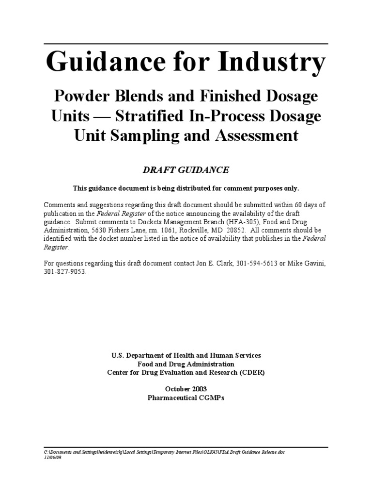 FDA Draft Guide | PDF | Food And Drug Administration | Sampling ...
