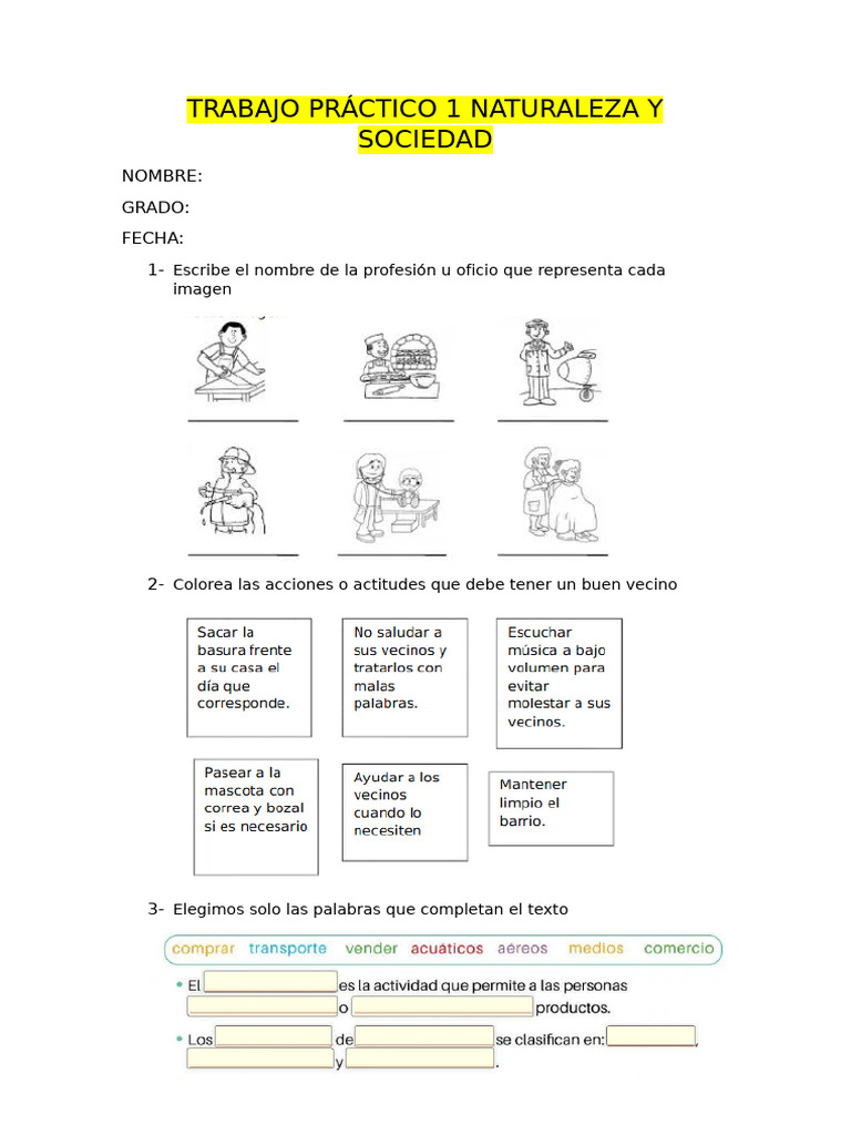 Evaluacion y TP Naturaleza y Sociedad 2° 2 | PDF