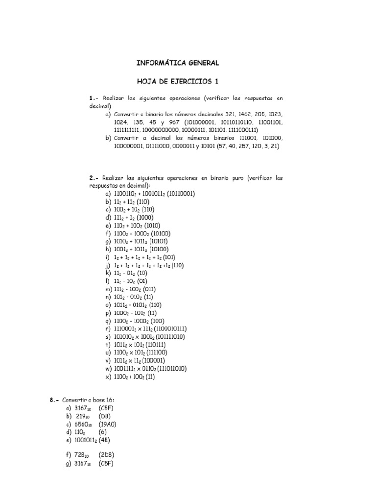 Practica Binarios Conversiones | PDF