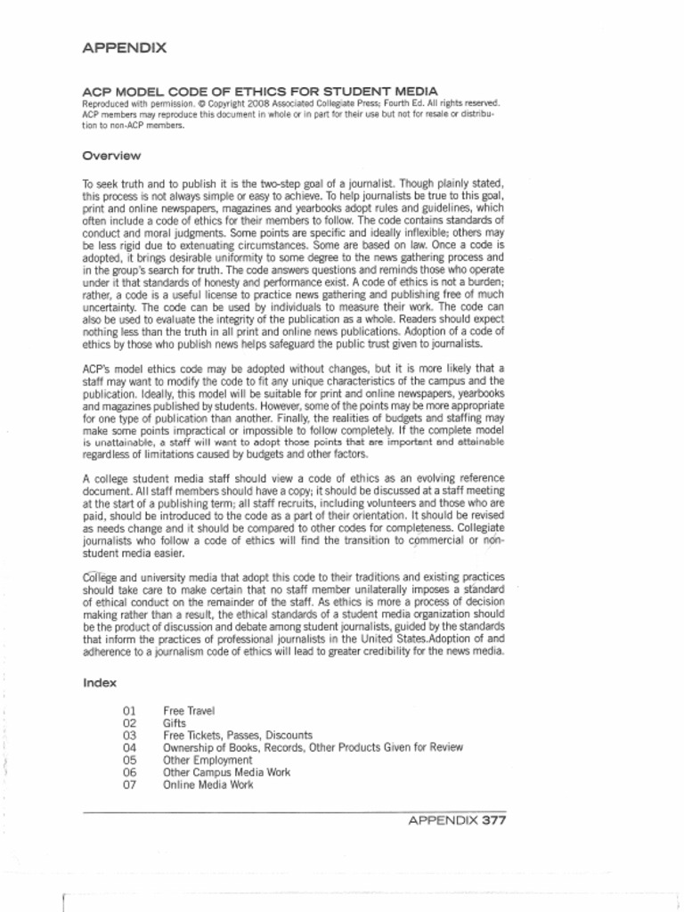Edric Pipe (LN 10) - Code of Ethics For Student Media 377-385 | PDF