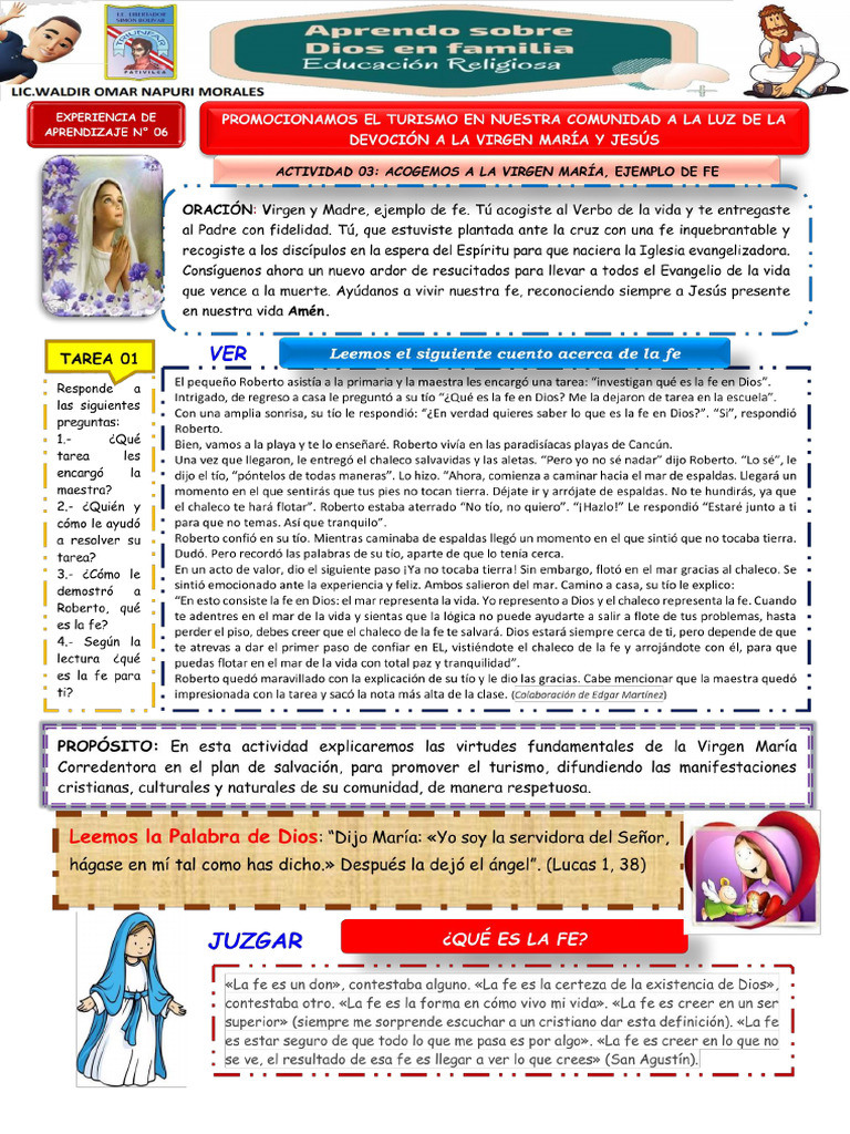 2 Año Sec Actividad 03 Exp 06 Virgen Maria Ejemplo de Fe - LSB 2024 | PDF
