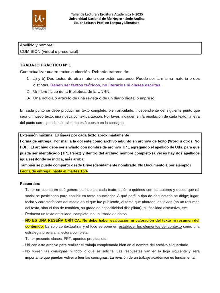 Consigna TP 1 Tlyea P | PDF | Comunicación escrita | Comunicación humana