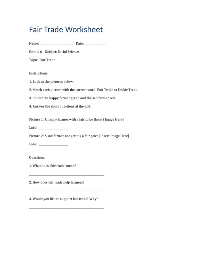Fair Trade Worksheet With Memo | PDF