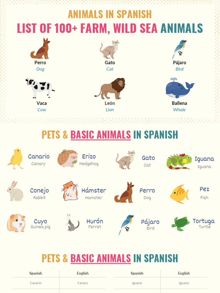 Spanish Animal Names: 100+ List | PDF | Pet | Zoology