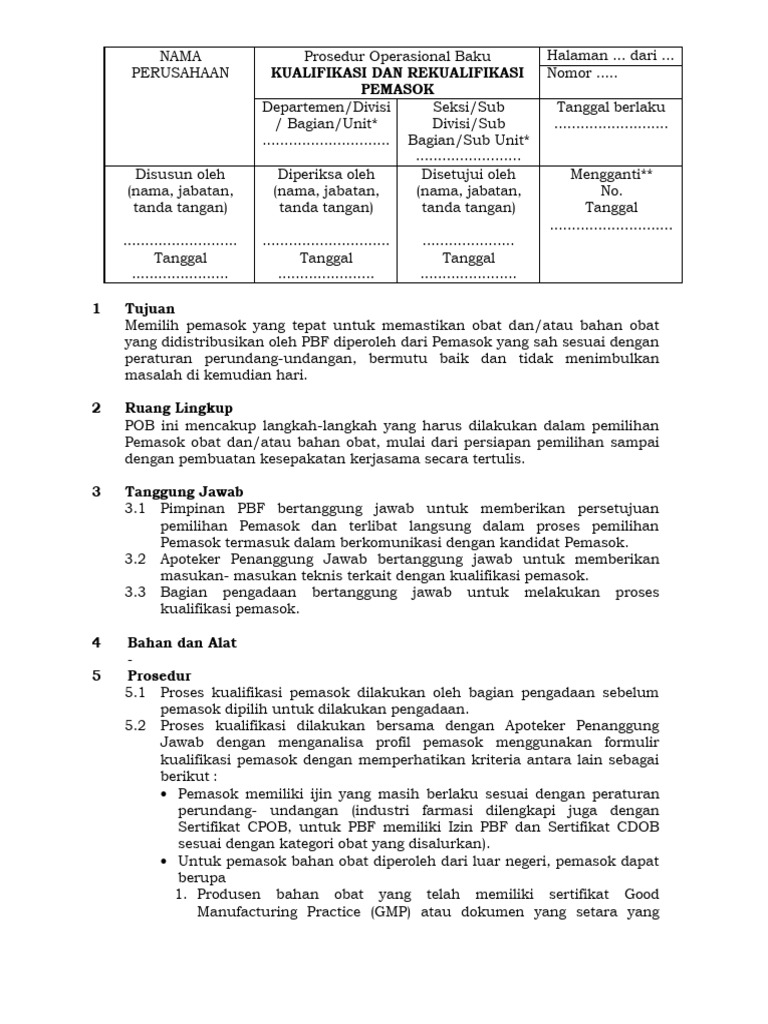 Kualifikasi Pemasok Obat dan Bahan | PDF