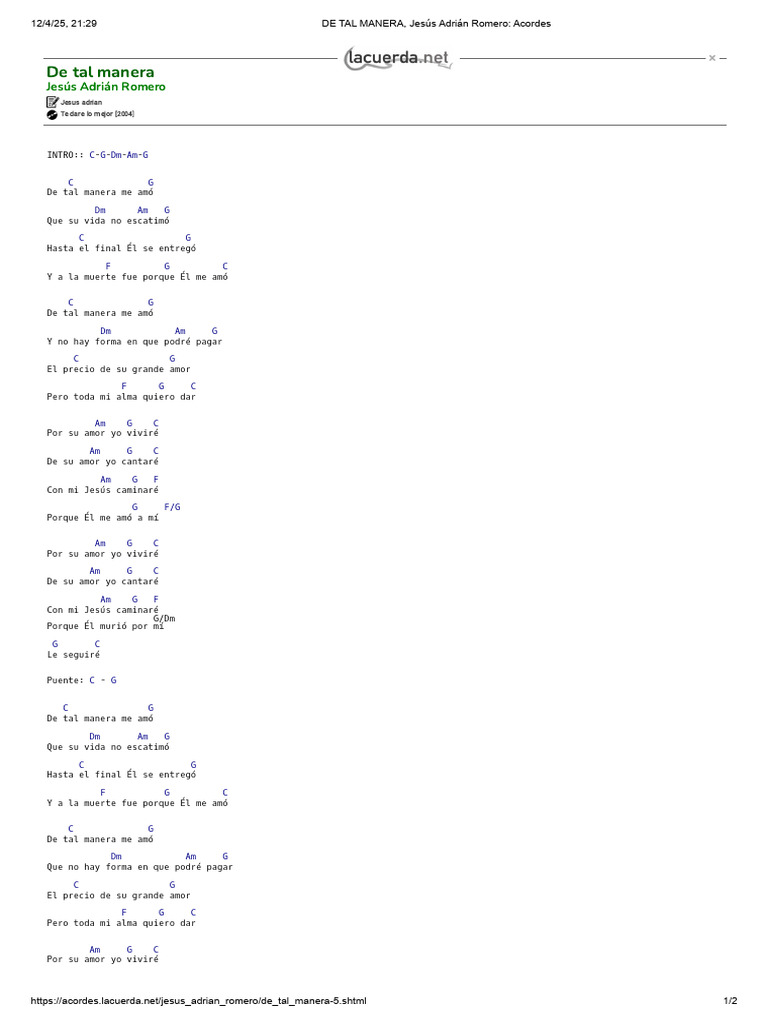 DE TAL MANERA, Jesús Adrián Romero - Acordes | PDF | Música grabada