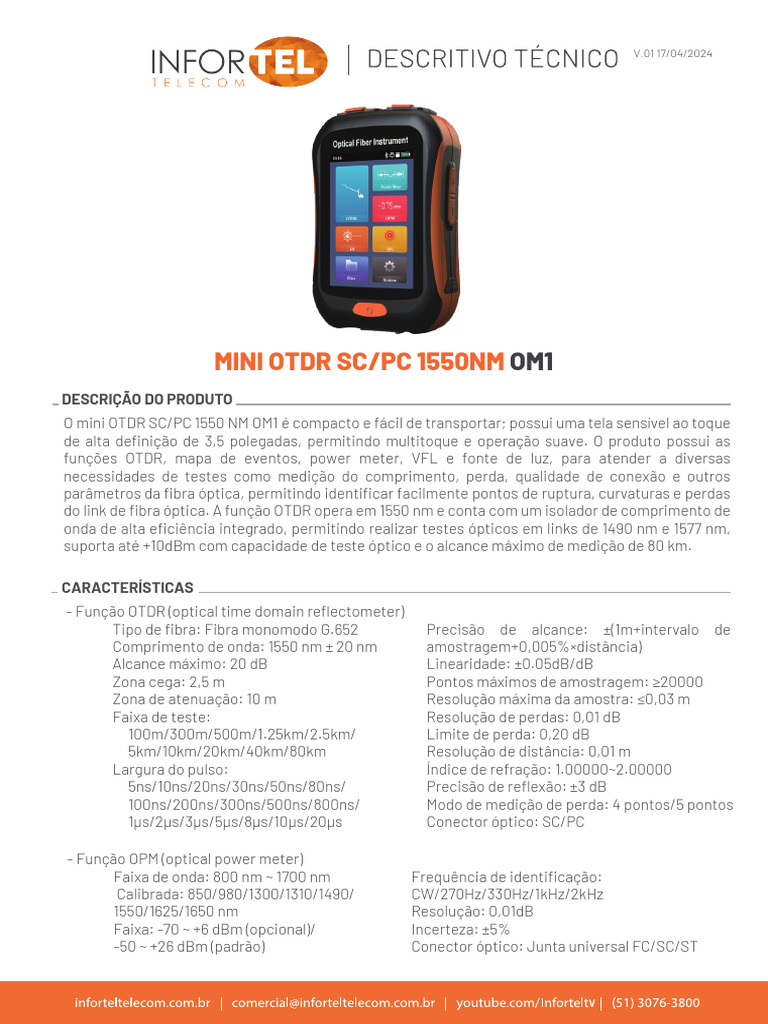 Infortel Datasheet Mini OTDR | PDF | Fibra ótica | Fenômenos físicos