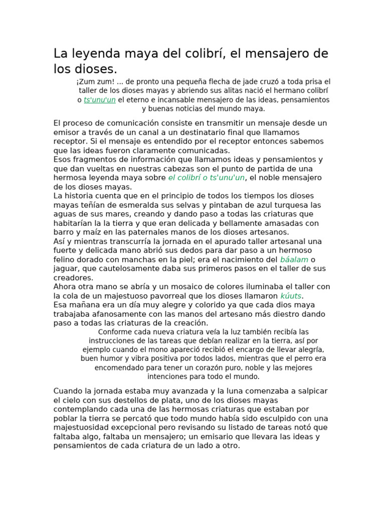 La leyenda del colibrí maya | PDF