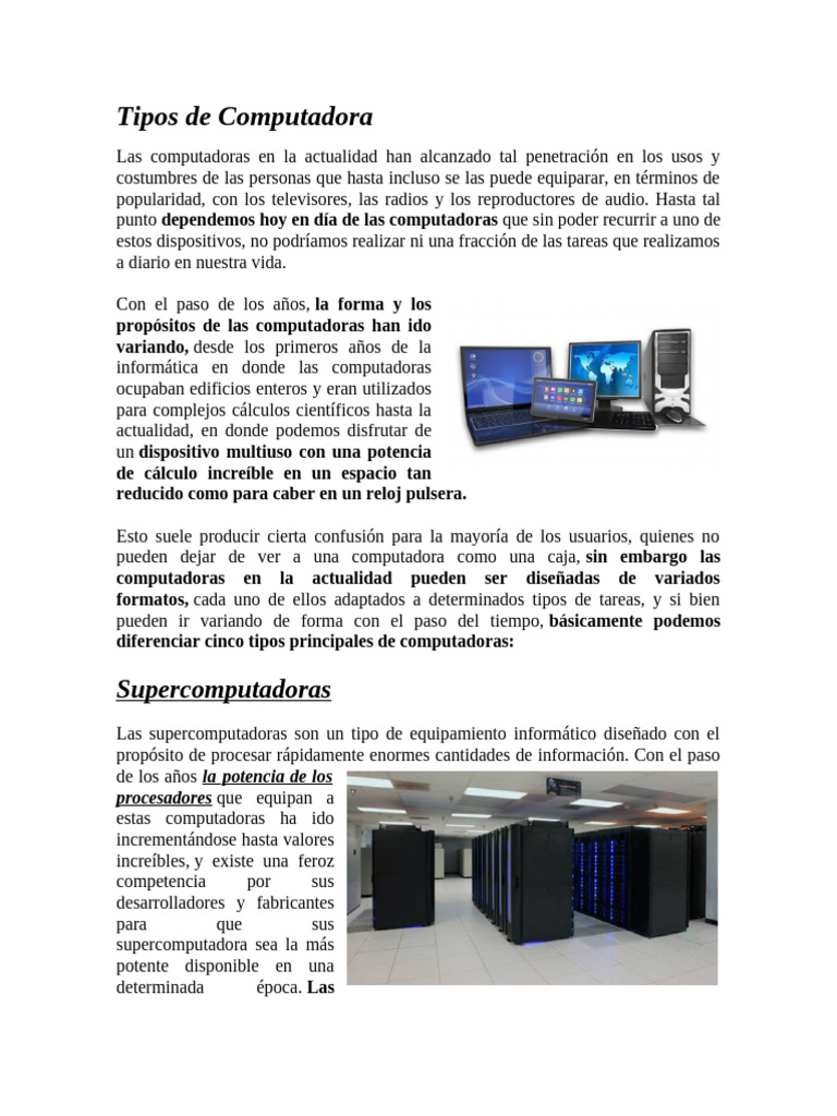 Tema 2 - Tipos de Computadora | PDF | Ordenador portátil | Puesto de ...