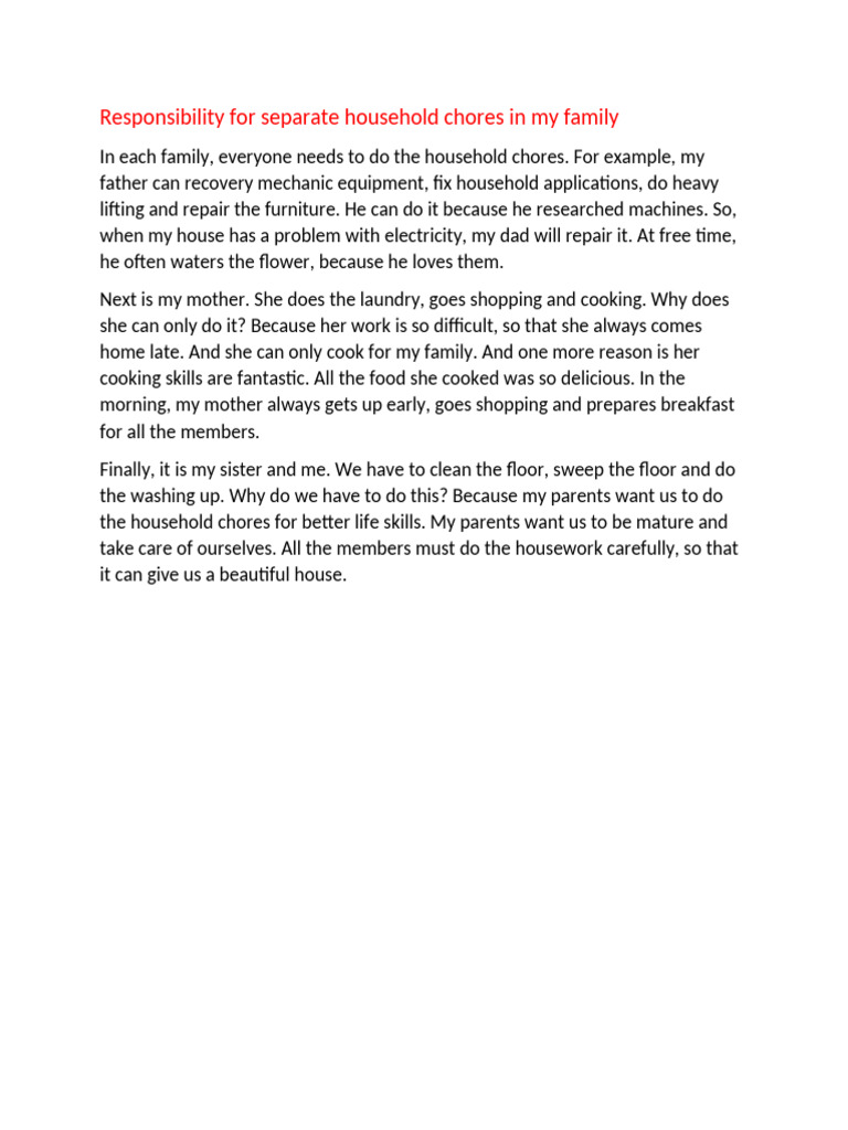 Responsibility For Dividing Housework | PDF
