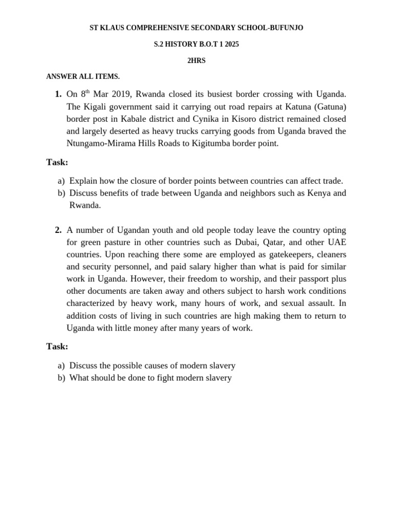 S2 History Exam Paper 2025 | PDF
