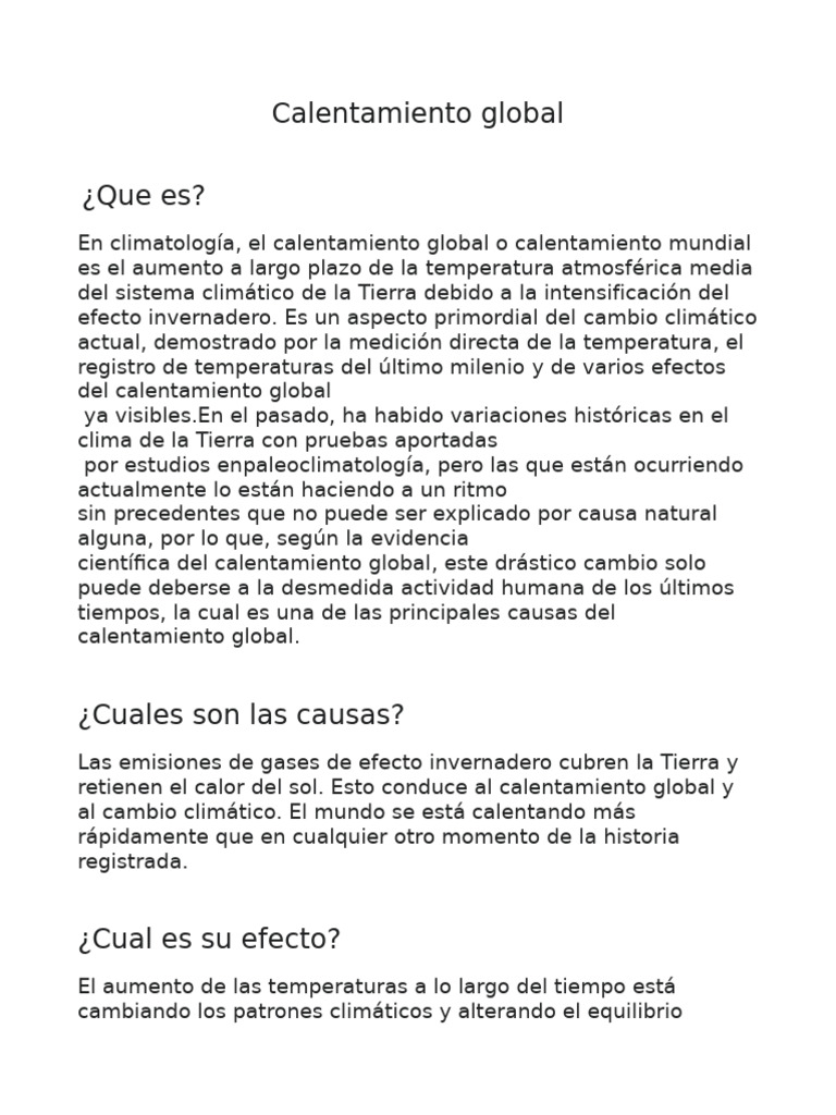 Causas y efectos del calentamiento global | PDF