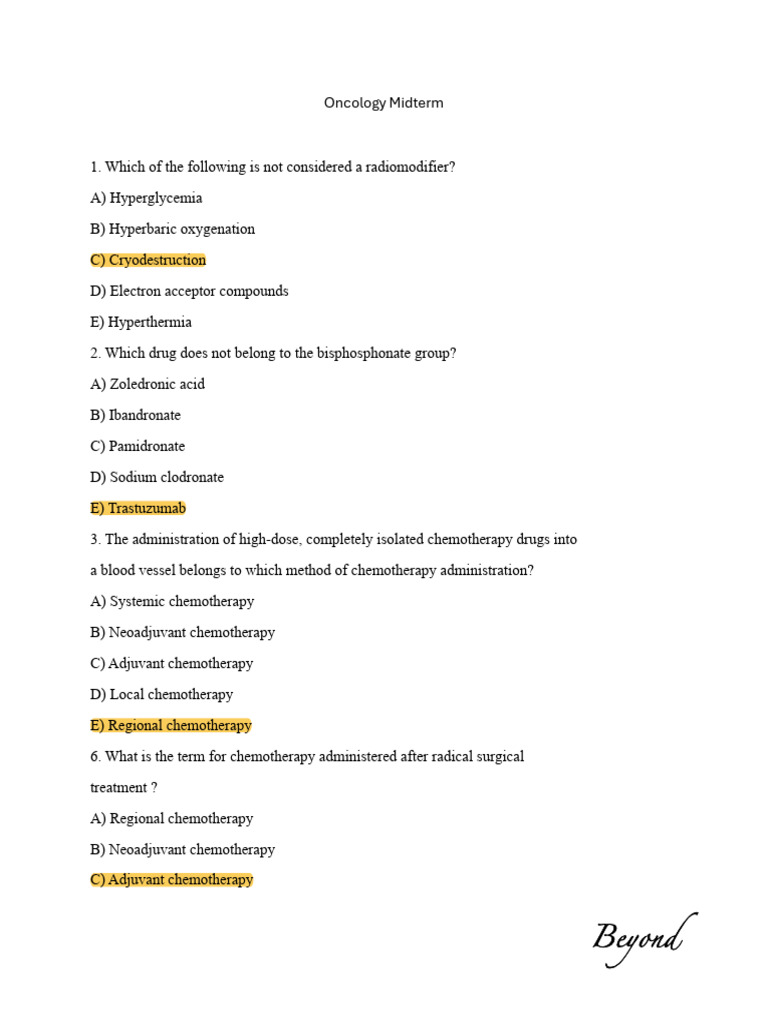 Oncology Midterm V2 | PDF | Cancer | Chemotherapy