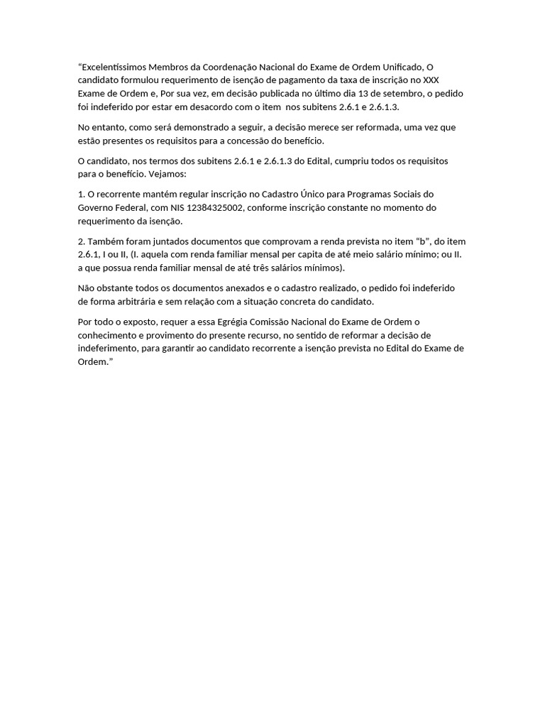 Recurso de Requerimento A Gratuidade Oab | PDF