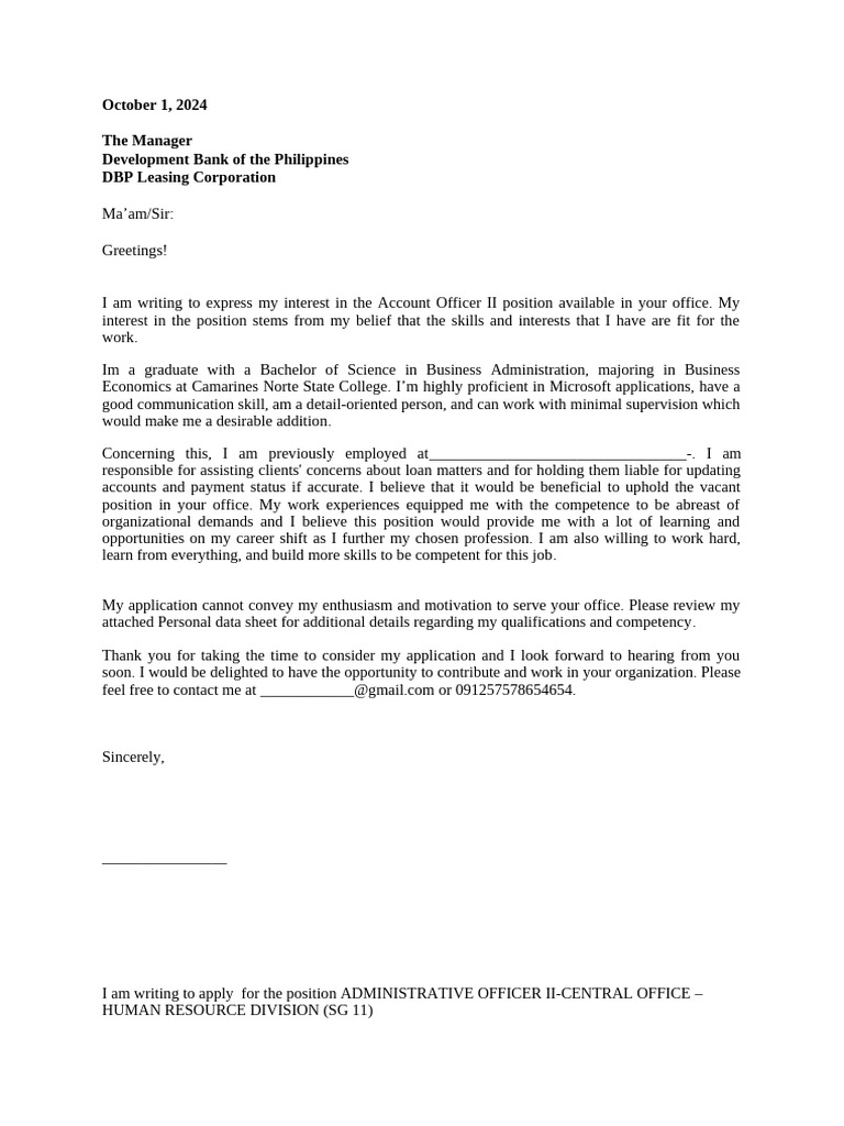 Application Letter For DBP | PDF
