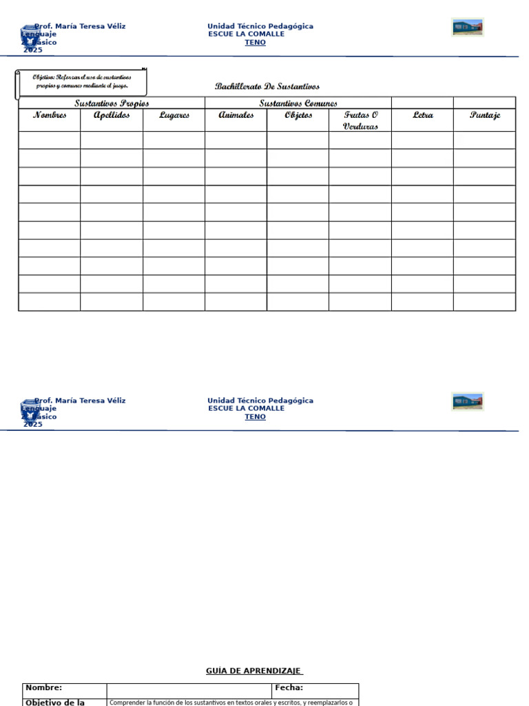 GUÍA DE APRENDIZAJE Los Sustantivos | PDF | Aprendizaje | Modificación ...