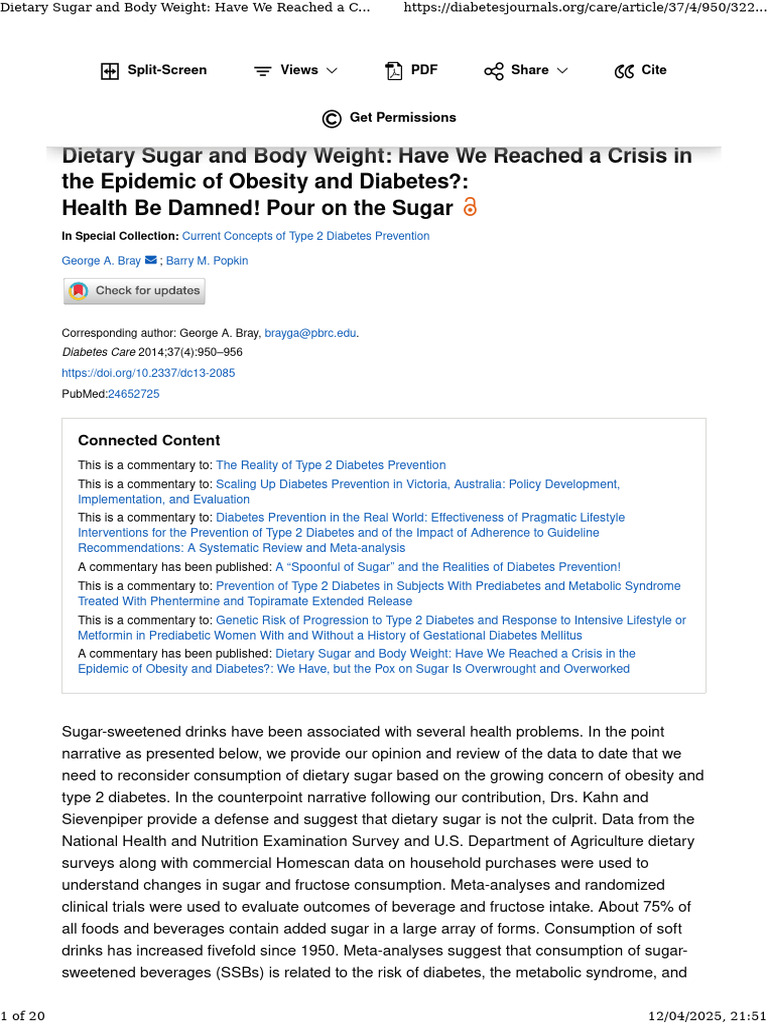 Dietary Sugar and Body Weight - Have We Reached A Crisis in The ...