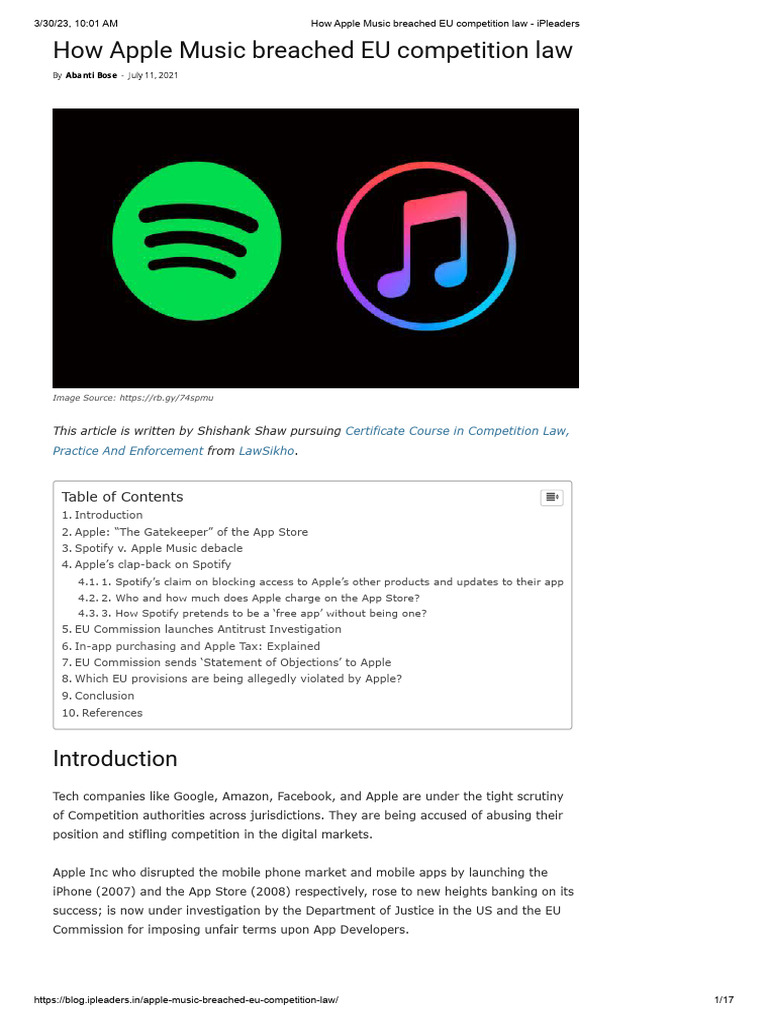 How Apple Music Breached EU Competition Law IPleaders | PDF | Spotify ...