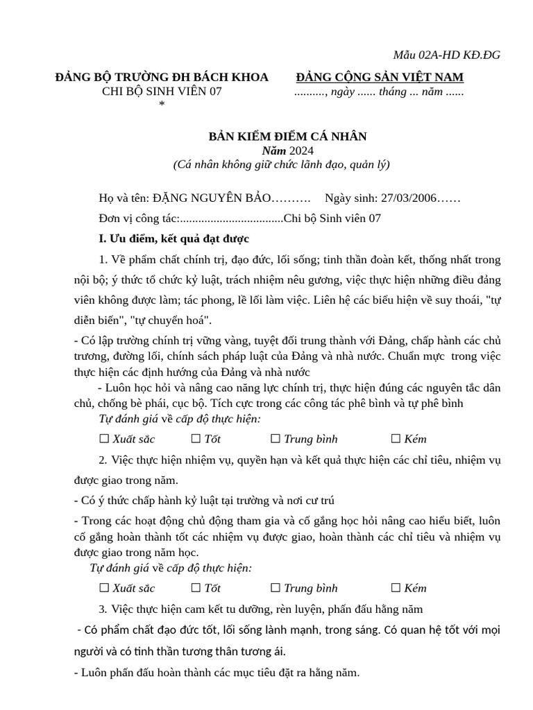 03 - Mẫu 02A-HD KĐ.ĐG | PDF