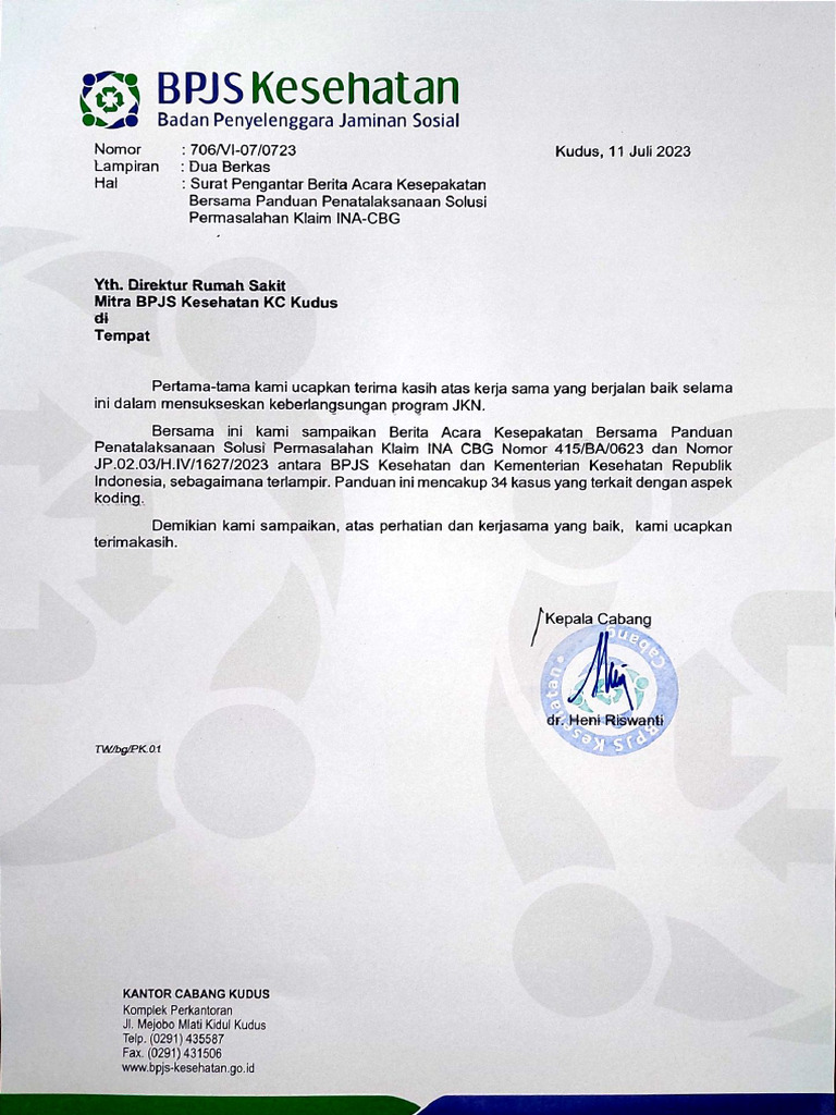 895. BPJS KESEHATAN CABANG KUDUS, SURAT PENGANTAR BERITA ACARA ...