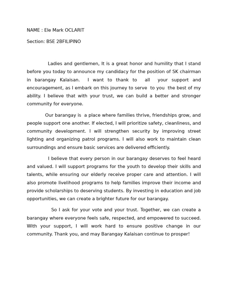 SK Chairman Candidacy Speech | PDF