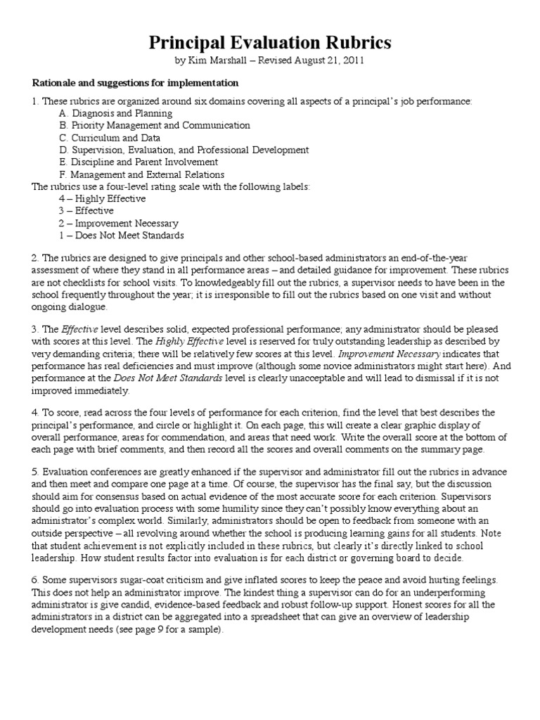 Principal Evaluation Rubrics Overview | PDF | Classroom Management ...