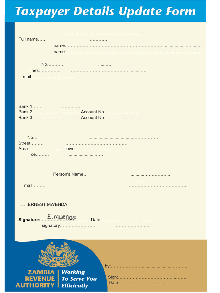 Taxpayer Details Update Form LTO (87716) - ERNEST MWENDA1 | PDF